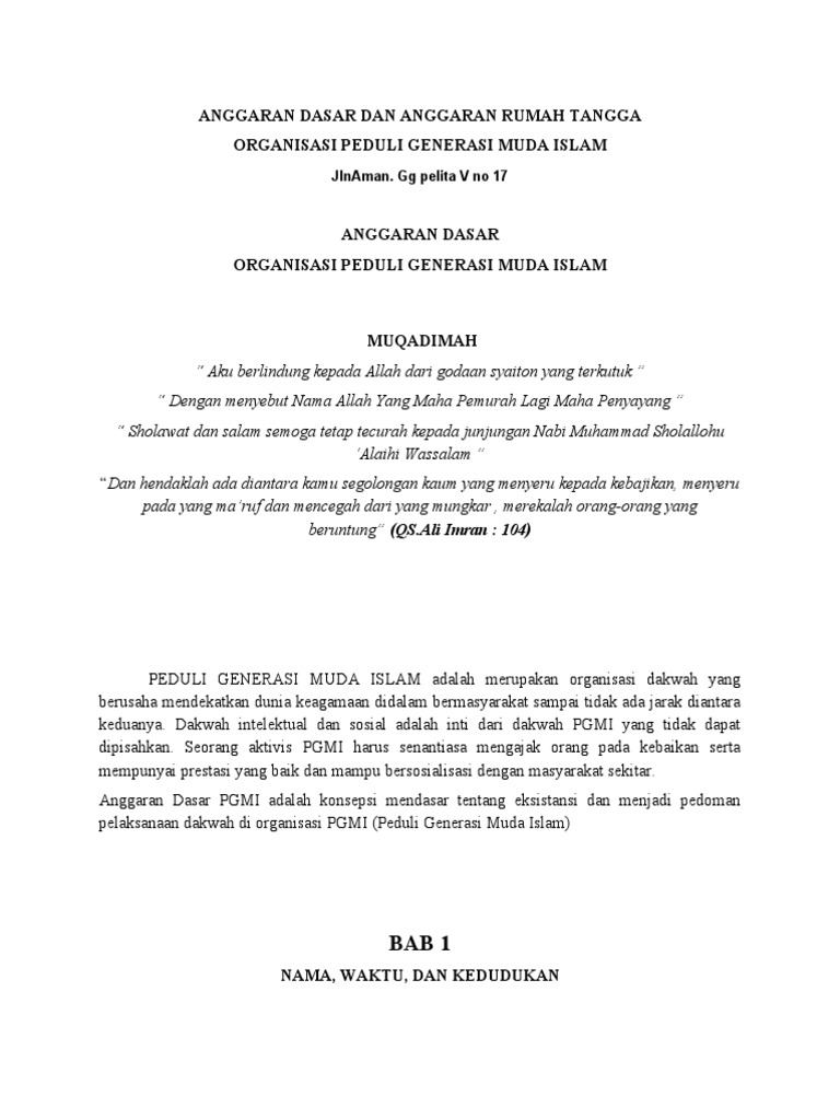 Contoh Anggaran Dasar Dan Anggaran Rumah Tangga | PDF