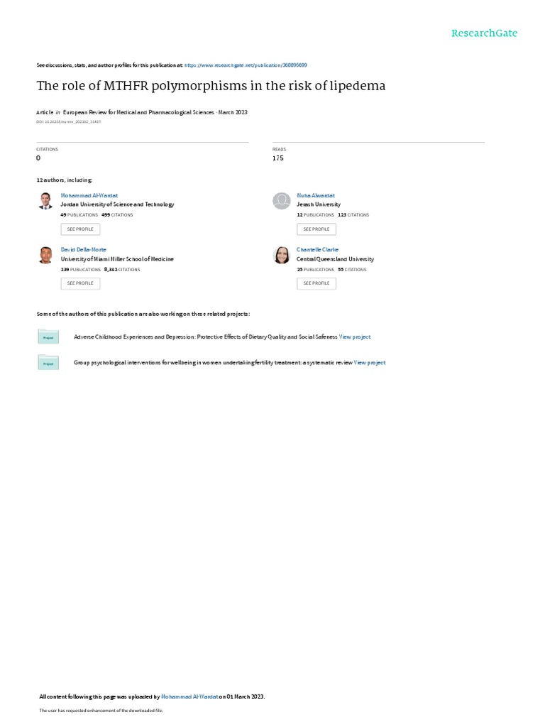 2023 03 The Role of MTHFR Polymorphisms in The Risk of Lipedema | PDF ...