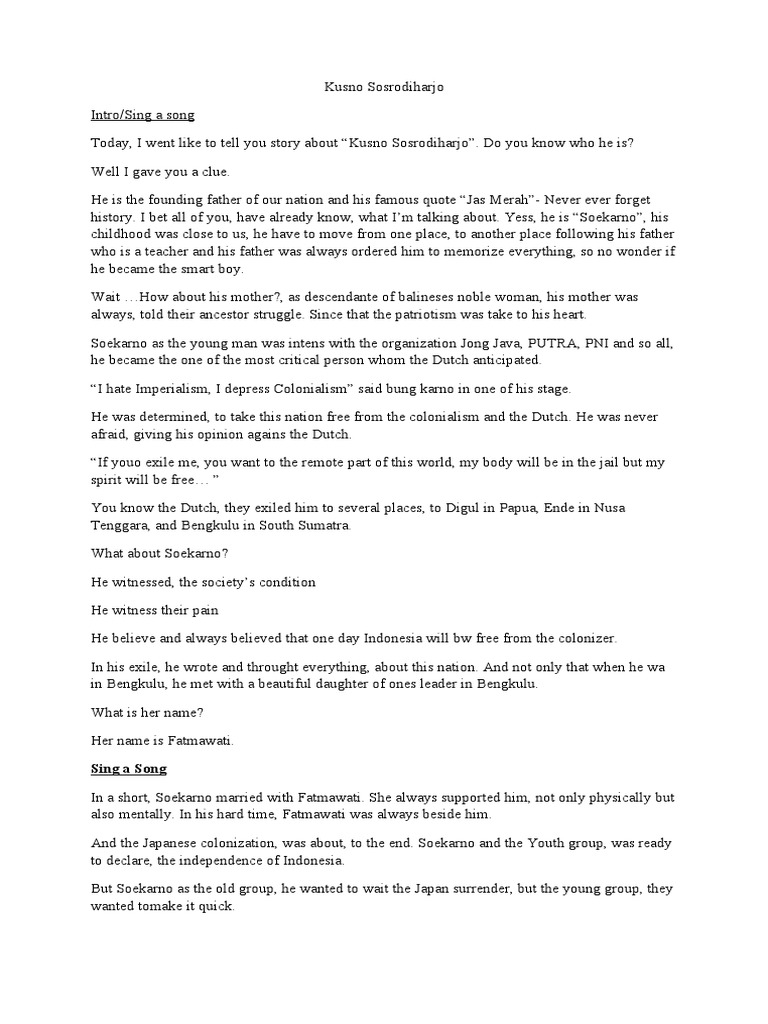 Teks Story Telling Soekarno | PDF | Indonesian People | Indonesia