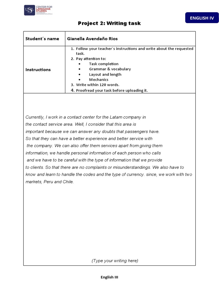 Gianella Avendaño Rios - Writing Task | PDF