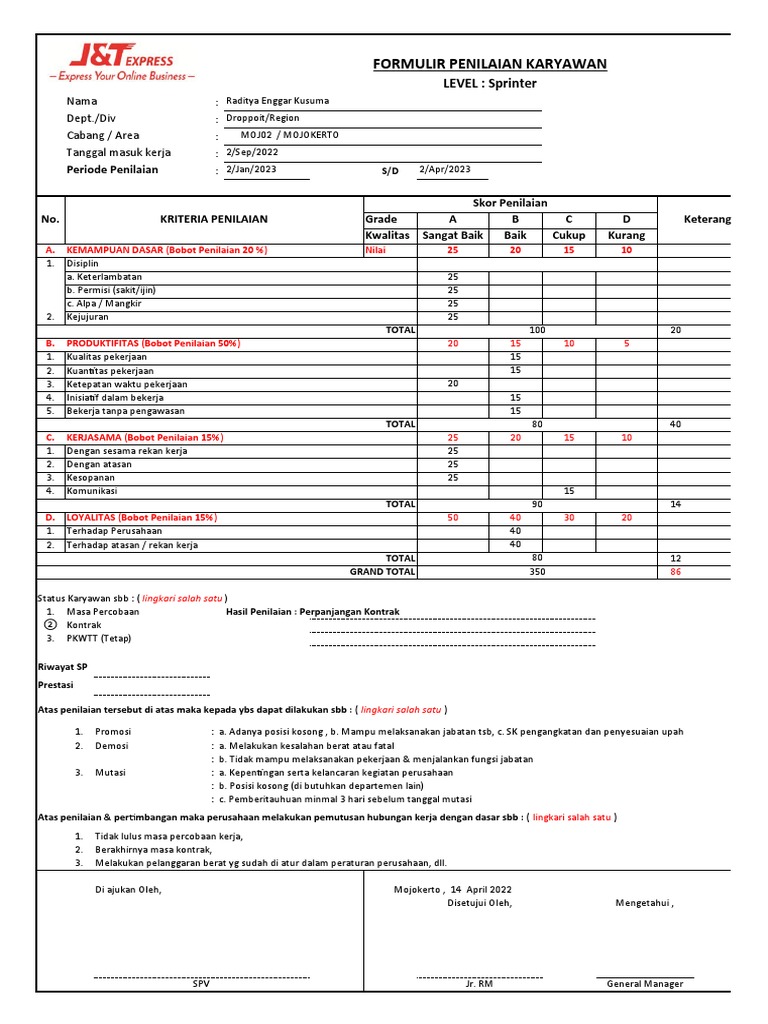 Form Penilaian Sprinter | PDF