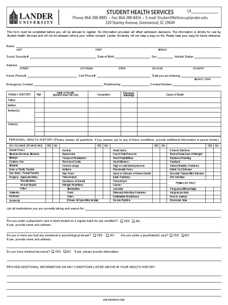Student Health Services Form 2020 | PDF | Health Sciences | Health Care