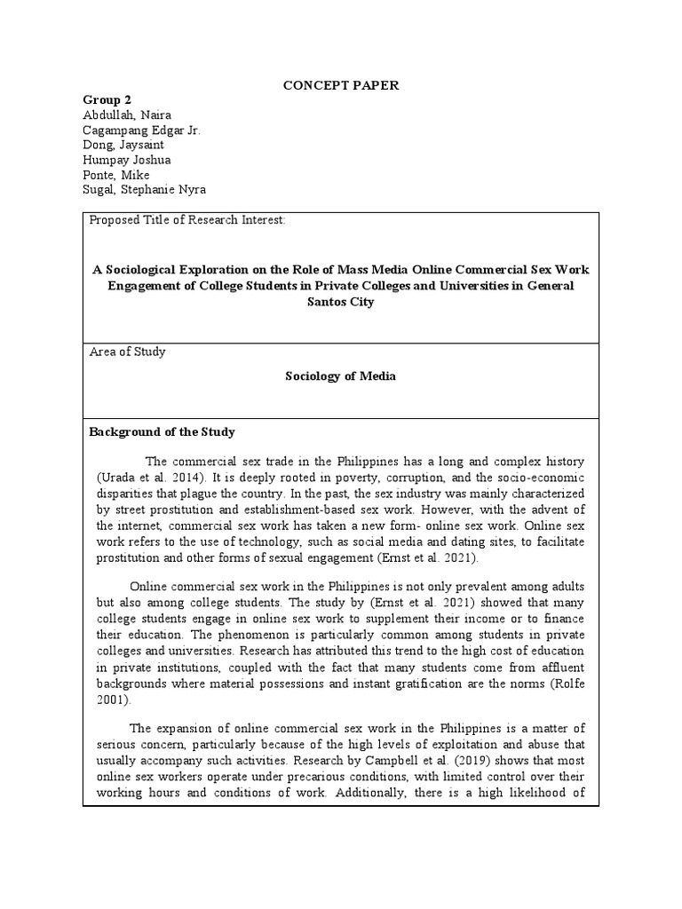 SOC116 Concept Paper - FINAL | PDF | Prostitution | Psychological Concepts