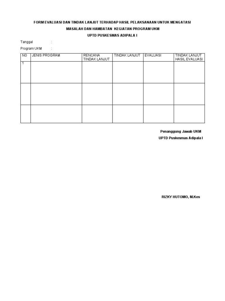 Form Evaluasi Dan Tindak Lanjut Masalah Hambatan Ukm | PDF