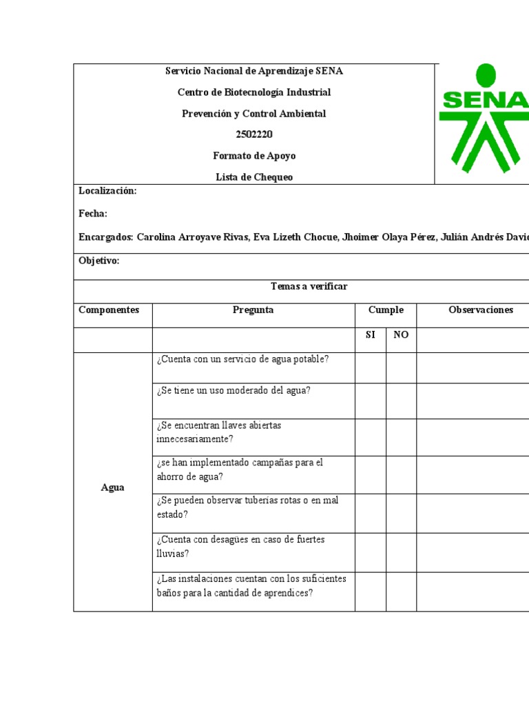 Lista de chequeo ambiental | PDF | Residuos | Agua