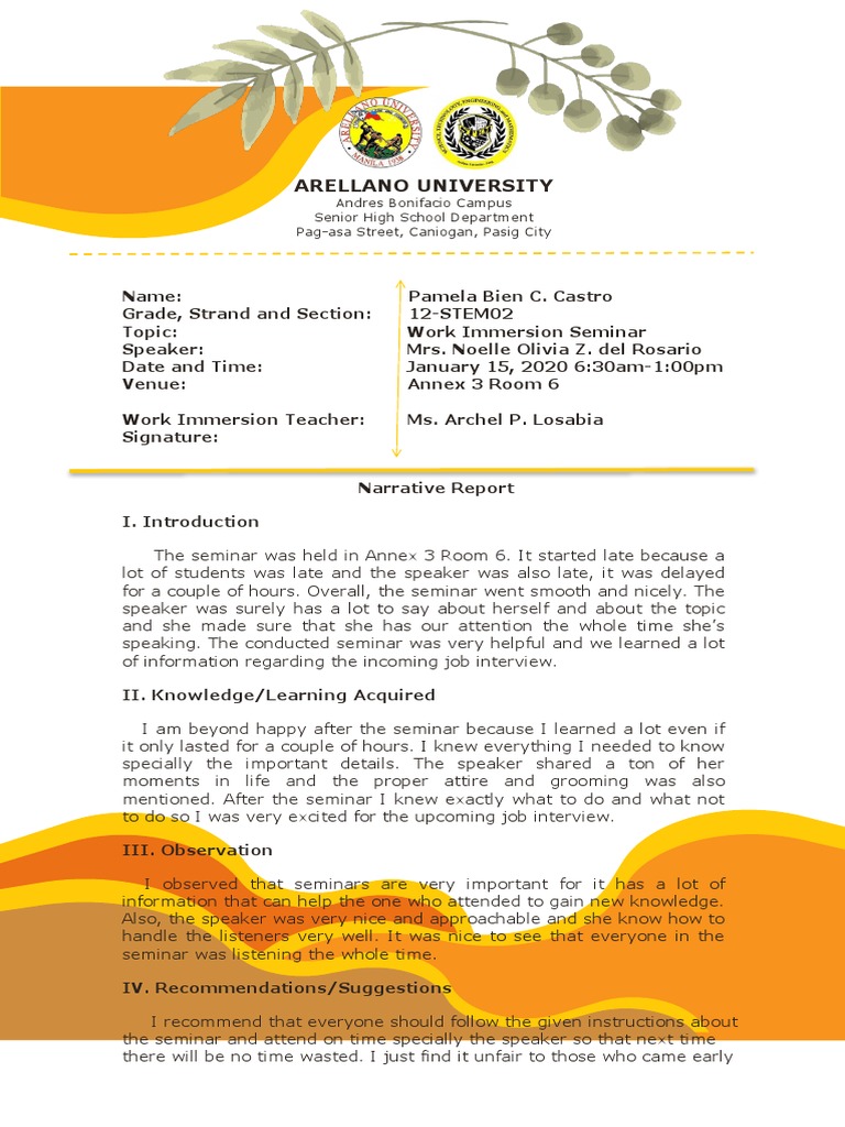 STEM Work Immersion Seminar | PDF