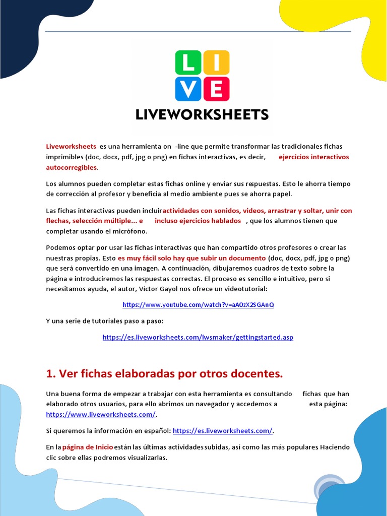 Manual de Liveworksheets | PDF | Youtube | Software