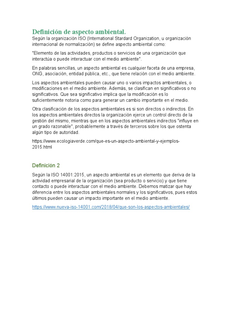 Definición de Aspecto e Impacto Ambiental | PDF | Entorno natural ...