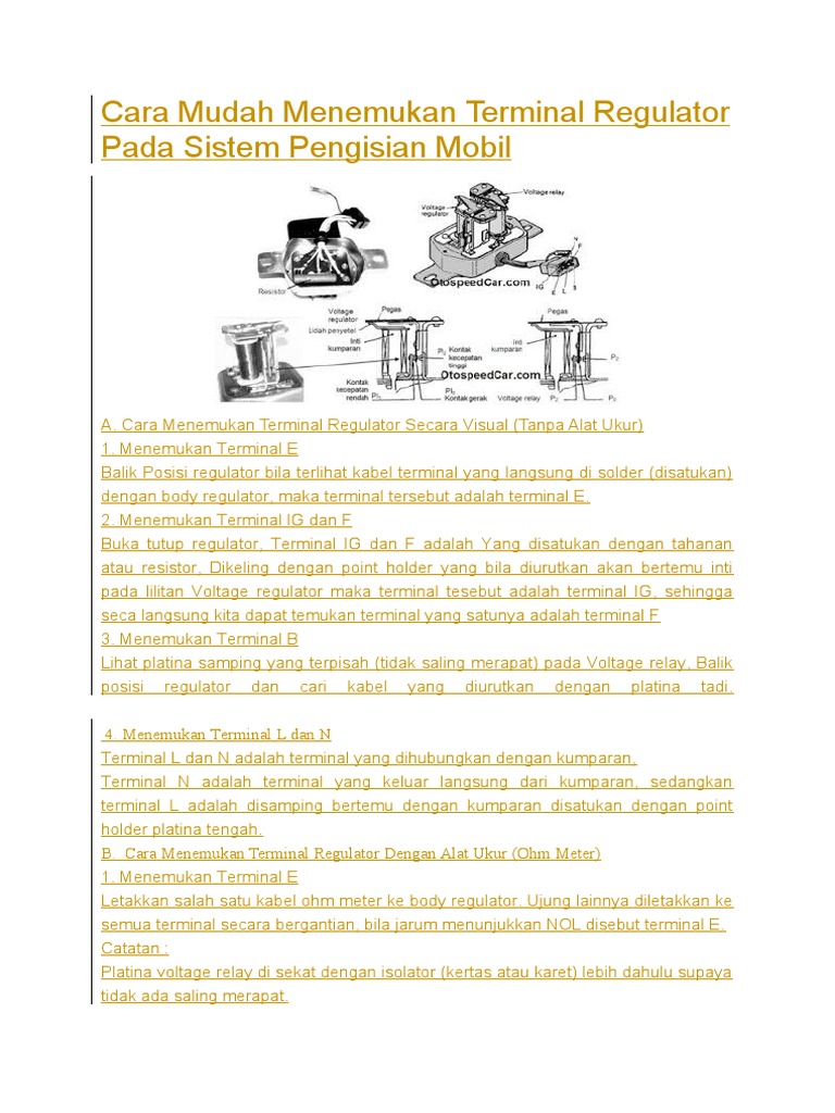 Cara Mudah Menemukan Terminal Regulator Pada Sistem Pengisian Mobil | PDF