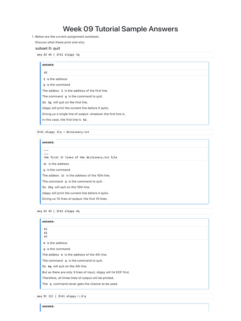 Week 09 Tutorial Sample Answers | PDF | Html Element | Html
