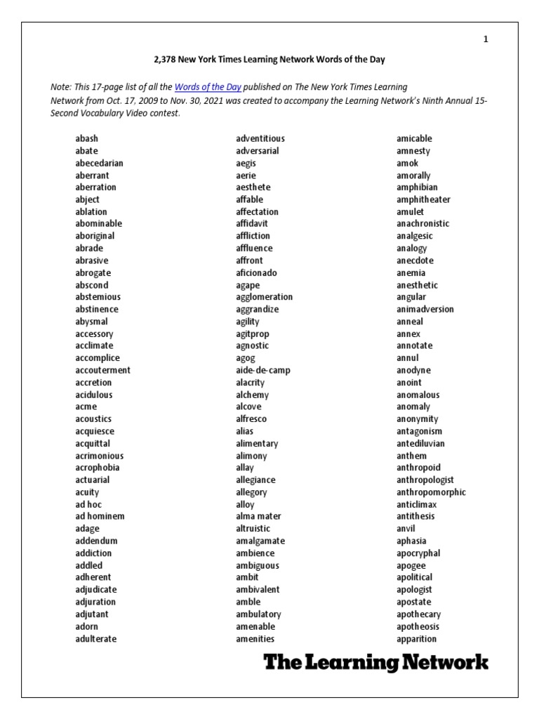 NYT Word List | PDF