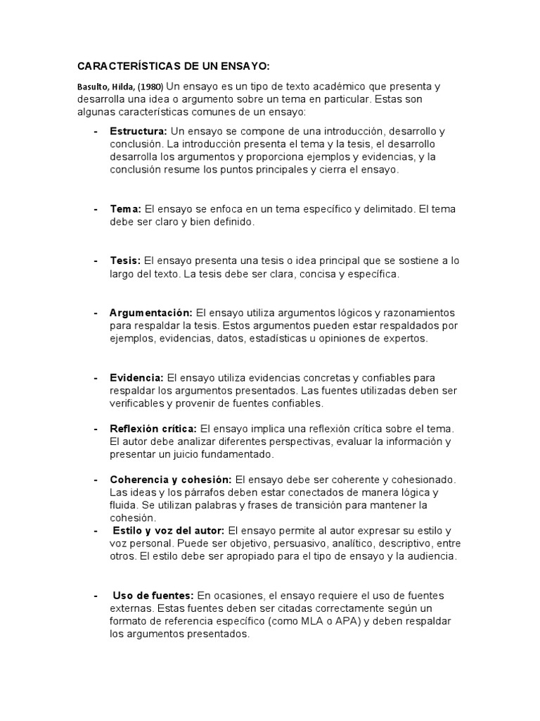 CARACTERÍSTICAS DE UN ENSAYO | PDF