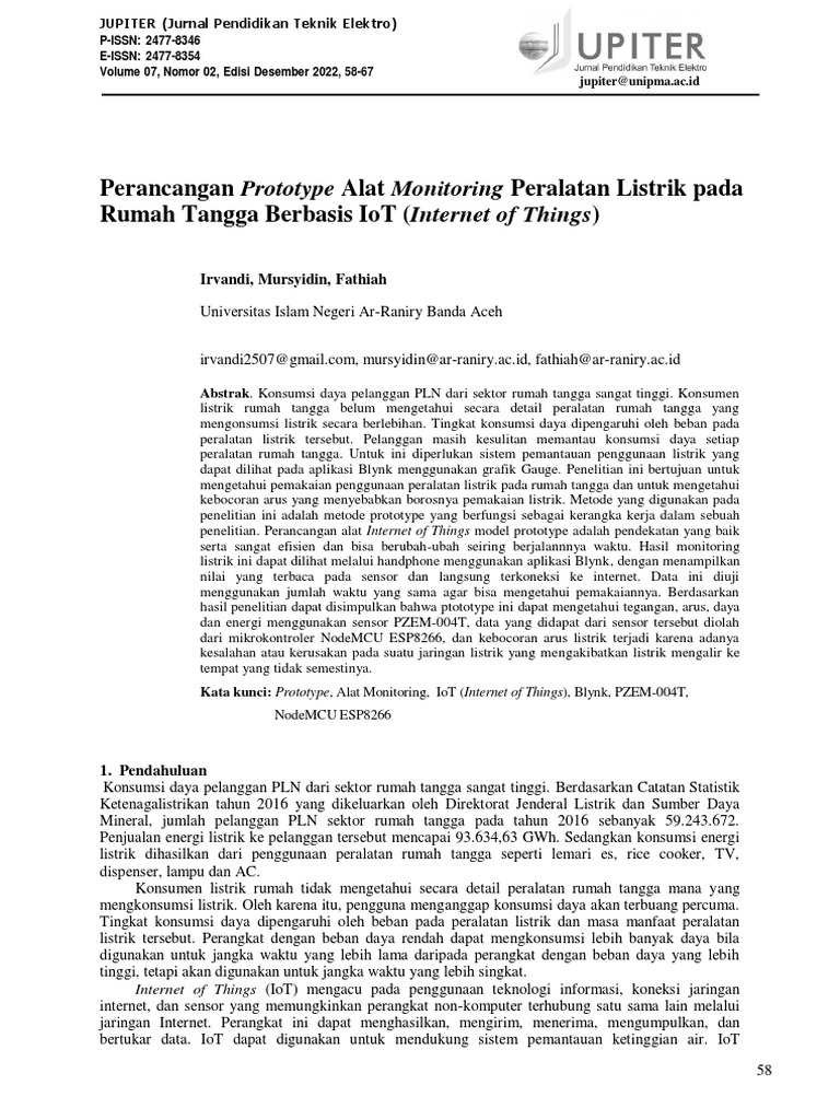 Perancangan Prototype Alat Monitoring Peralatan Listrik Pada Rumah ...