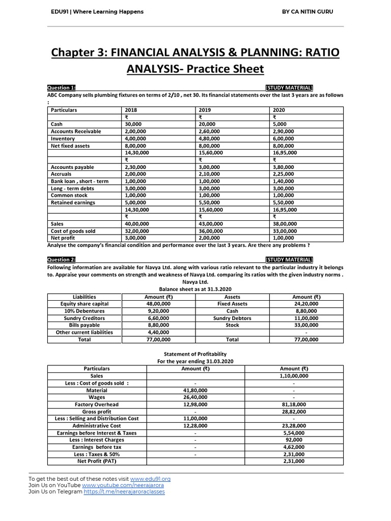02 Edu91 FM Practice Sheets Questions | PDF | Balance Sheet | Equity (Finance)