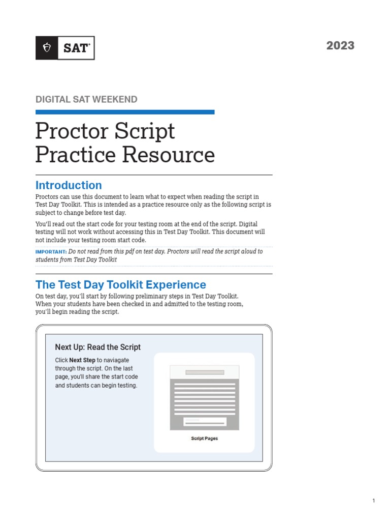Digital SAT Weekend Proctor Script Practice Resource | PDF