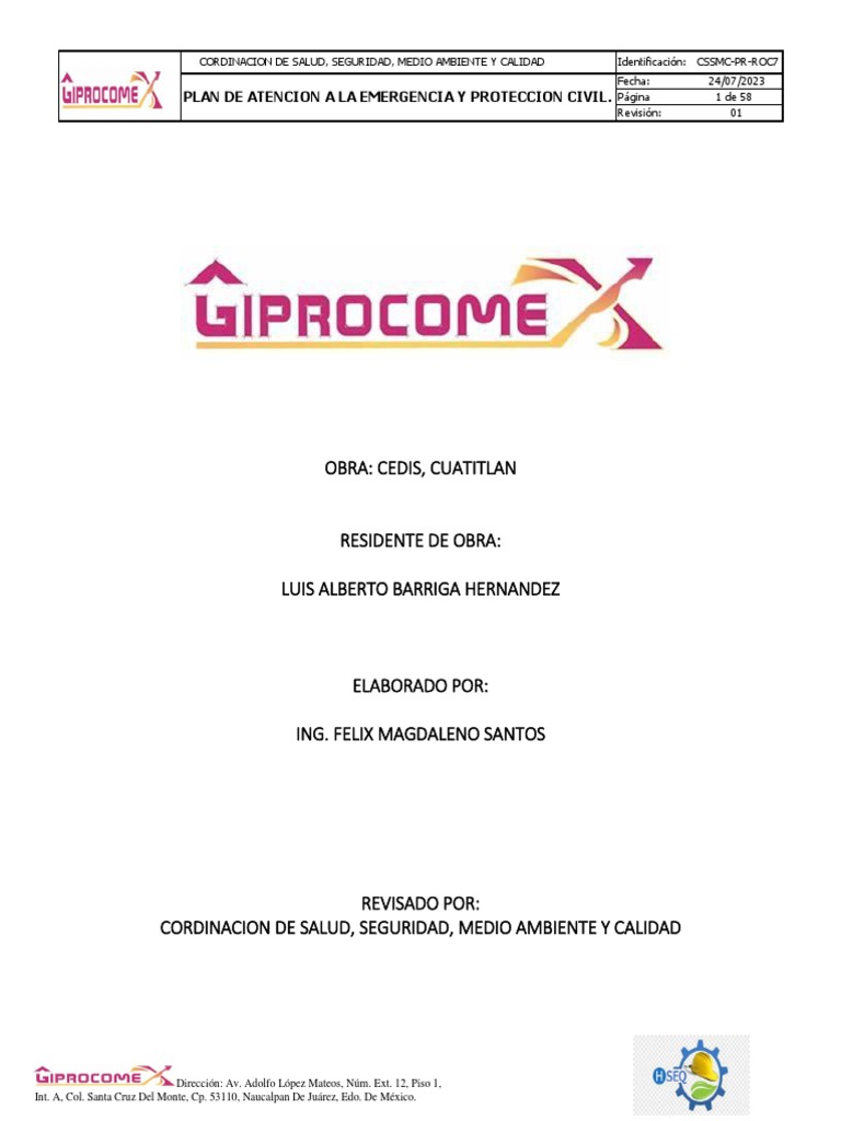Plan de Proteccion Civil Giprocomex | PDF | Defensa Civil | Primeros ...
