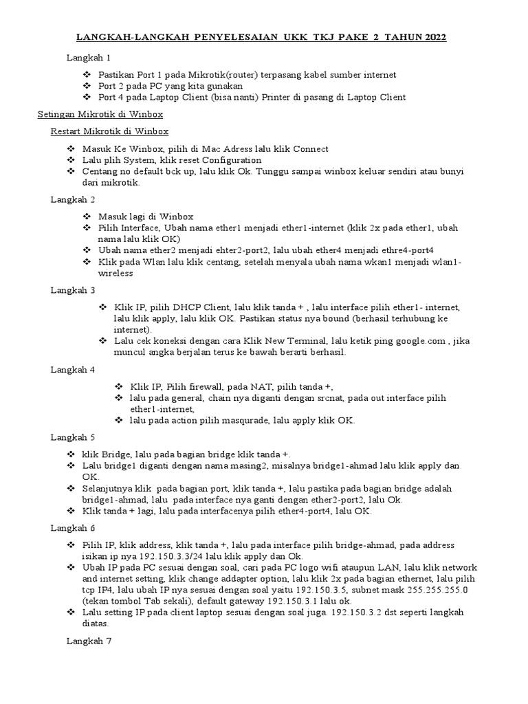 Langkah2 UKK TKJ PAKET 2 THN 2022 | PDF | Komputer