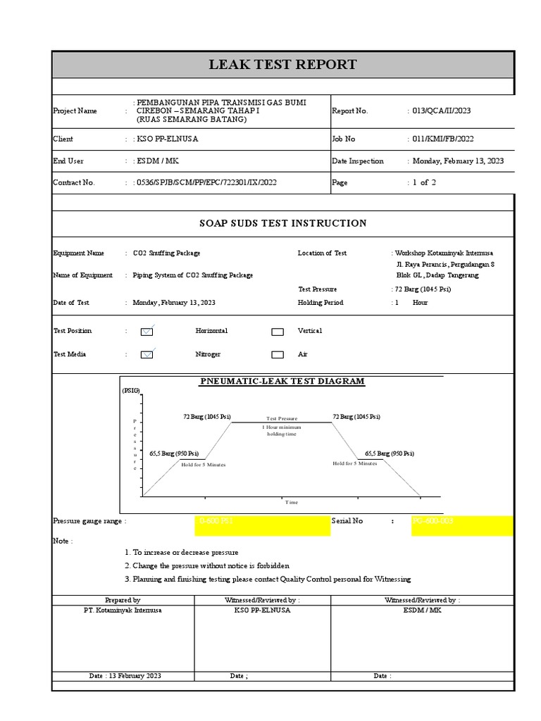 Leak Test Report-PP Elnusa | Download Free PDF | Phases Of Matter ...