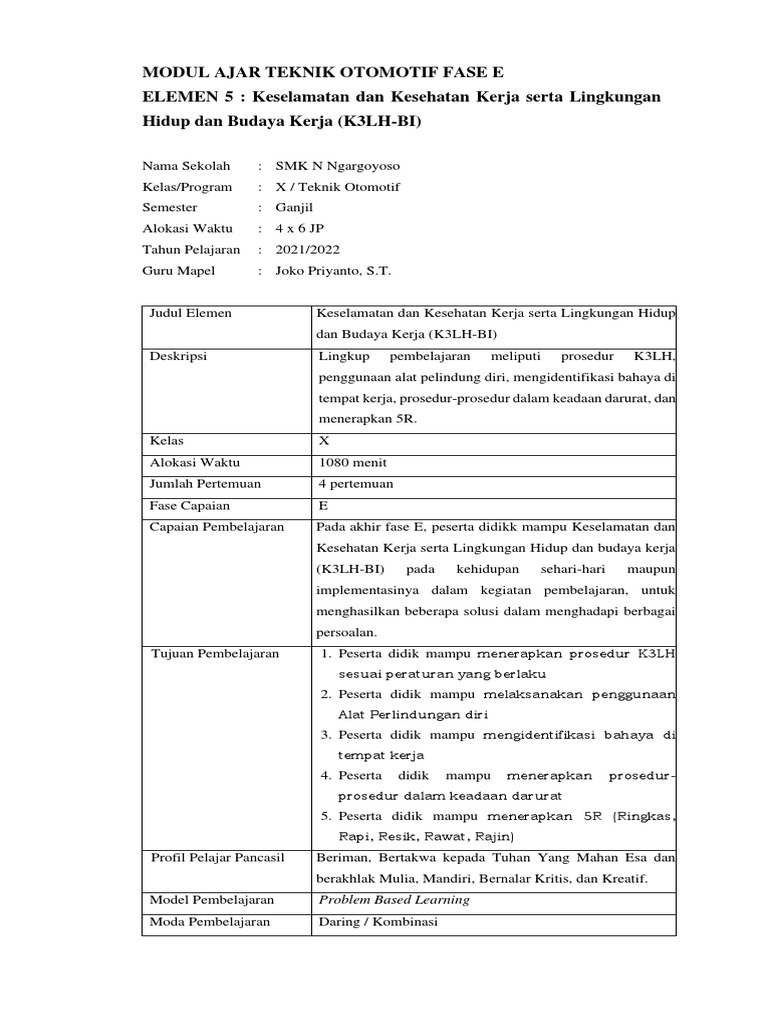 Modul Ajar K3LH | PDF