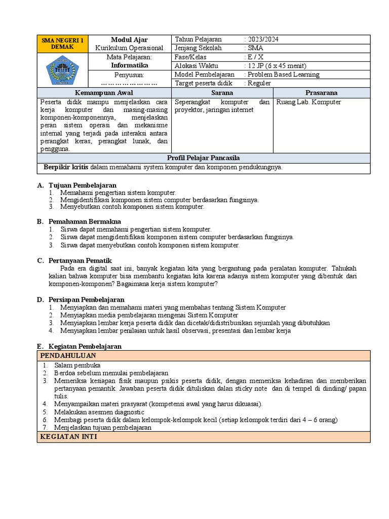 Modul Ajar 3 Informatika-Sistem Komputer | PDF
