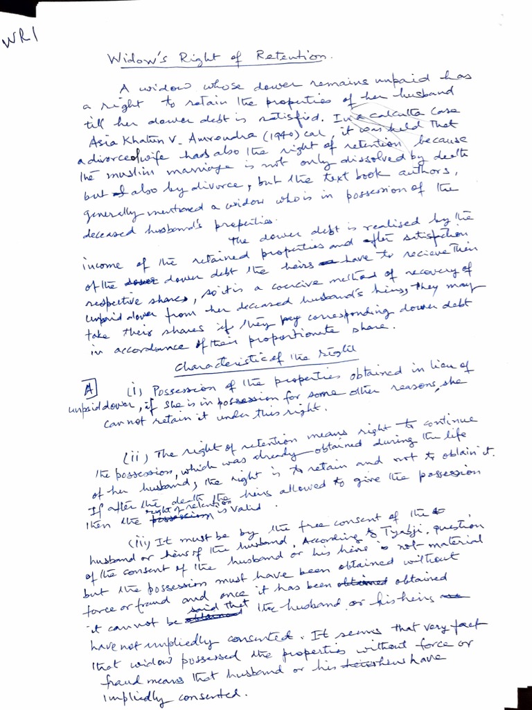 Widow's Right of Retention | PDF