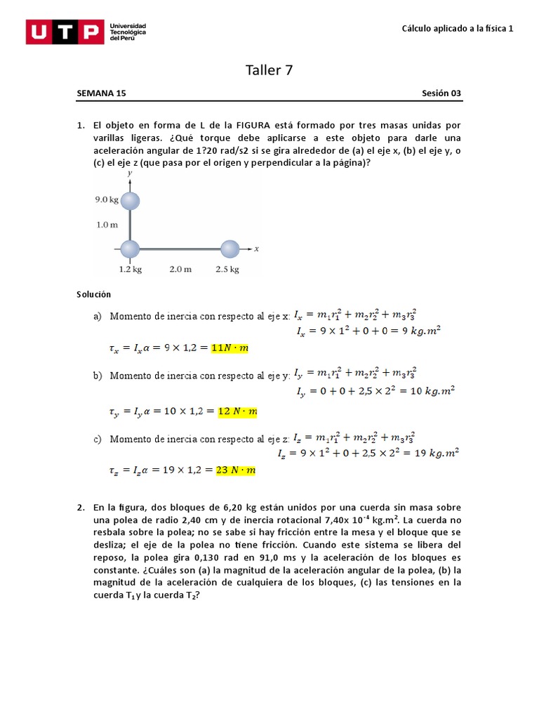 S15.s3-Taller 7 + Solucionario | PDF | Fricción | Las leyes del movimiento de Newton