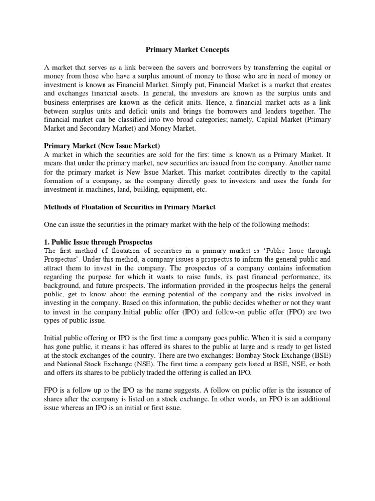 Methods of Flotation in Primary Market | PDF | Financial Markets | Stocks