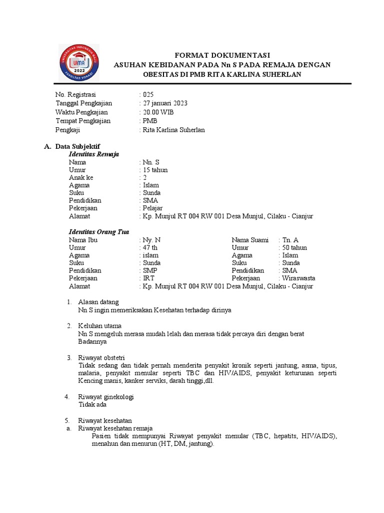 Format SOAP Remaja - OBESITAS | PDF