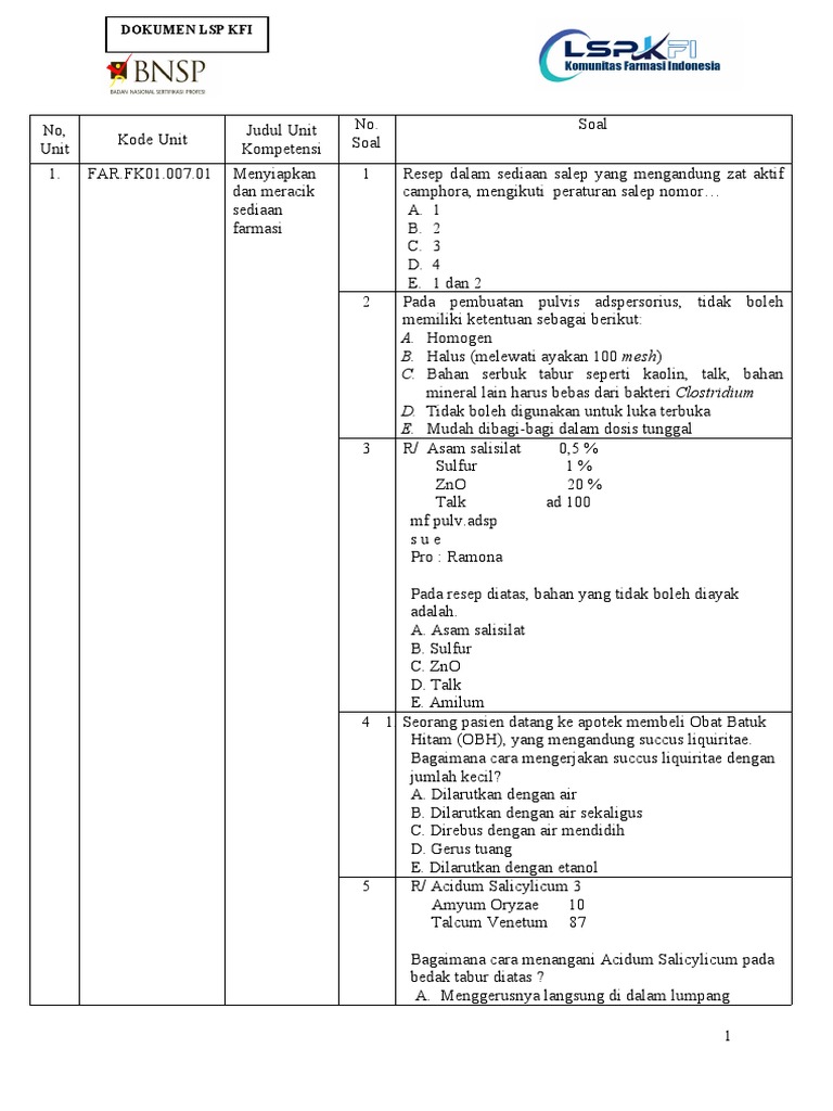 Bank Soal DPT LSP KFI Untuk TUK | PDF