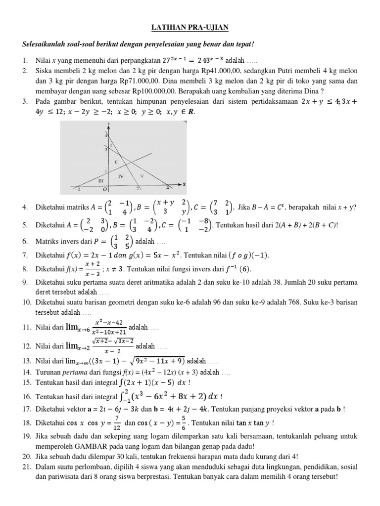Soal Matematika Pra-Ujian Kelas Xii | PDF | Metode & Bahan Ajar | Sains & Matematika
