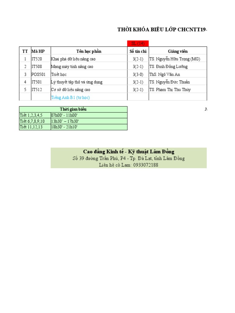 Thoi Khoa Bieu Lop It19-2 | PDF