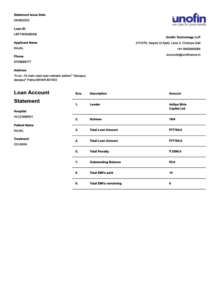 Loan - Account - Statement - 2023-08-04T115442.733 | PDF | Financial ...