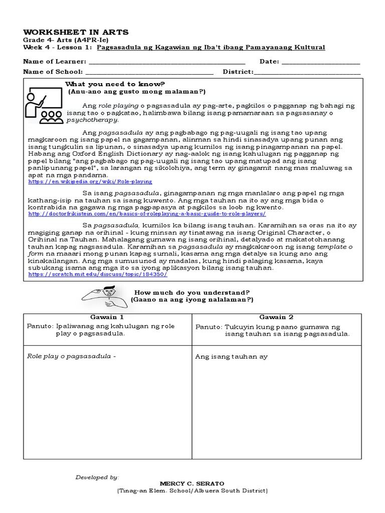 Worksheets in MAPEH Arts 4 Week 4 PDF | PDF