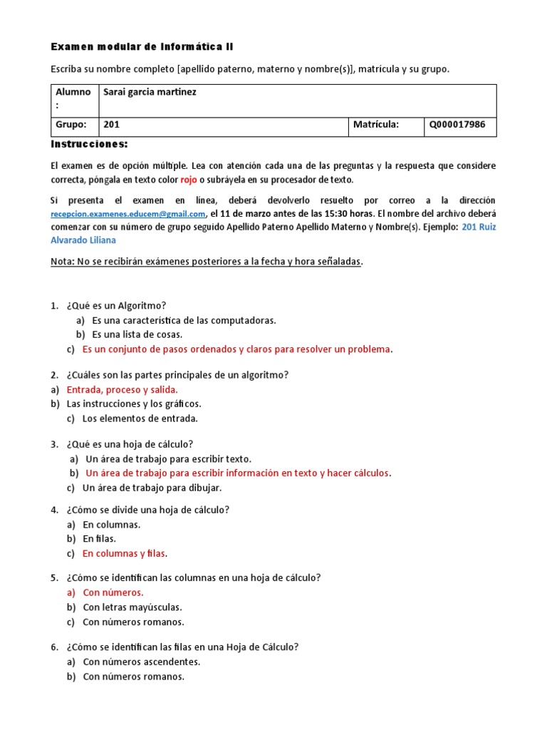 Examen Modular de Informática II | PDF | Microsoft Excel | Hoja de cálculo
