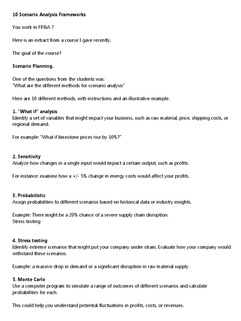 10 Scenario Analysis Frameworks | PDF | Scenario Planning | Sensitivity ...
