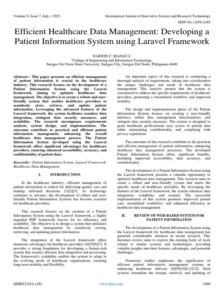 Efficient Healthcare Data Management: Developing A Patient Information ... Efficient Healthcare Data Management: Developing A Patient Information ...