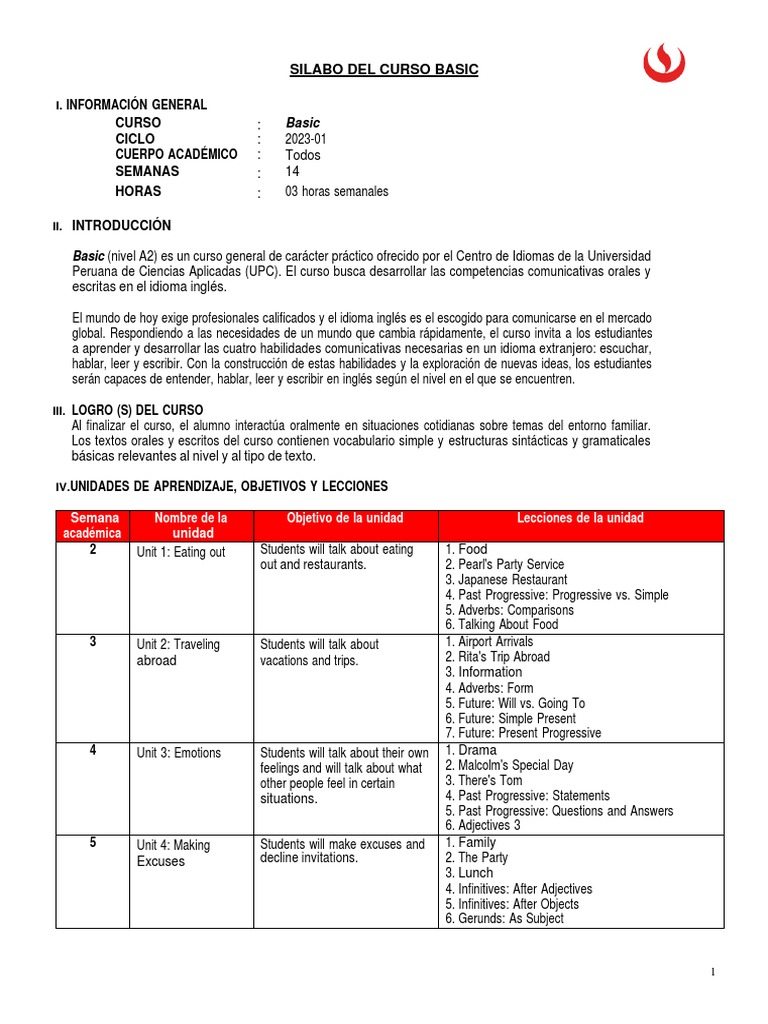Sílabo Basic 2023-01 | PDF