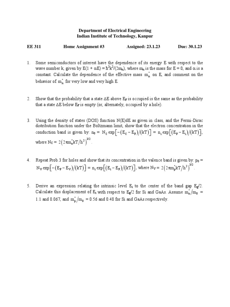 Department of Electrical Engineering Indian Institute of Technology, Kanpur EE 311 Home ...