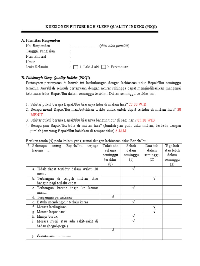 Kuesioner Pittsburgh Sleep Quality Indeks | PDF