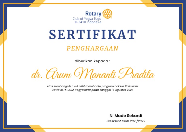 Sertifikat DR Arum FK Ugm 2021 | PDF