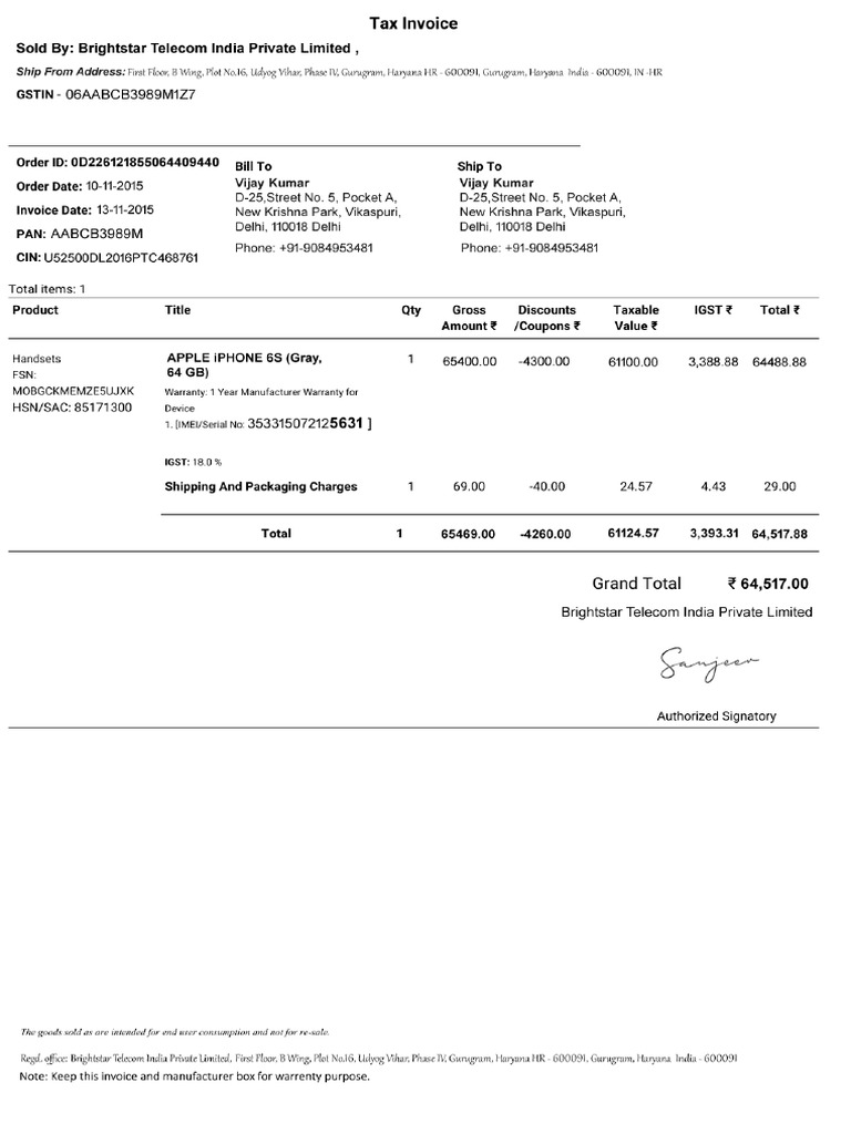 My Old Iphone 6s Bill PDF | PDF