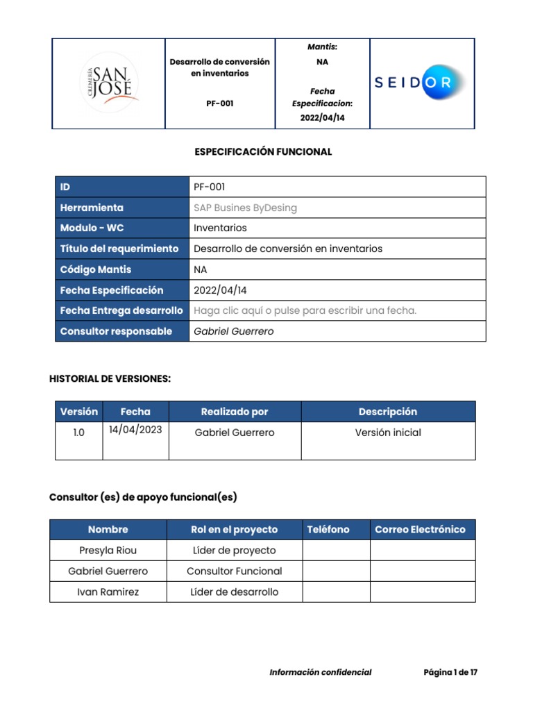 PF0002 Especificación Funcional ByD Inventario Equivalencias VF | PDF | Logística | Inventario