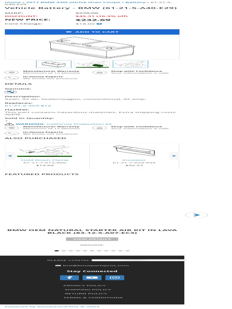 2014-2020 BMW Vehicle Battery 61-21-5-A40-E29 OEM Parts & Accessories | PDF
