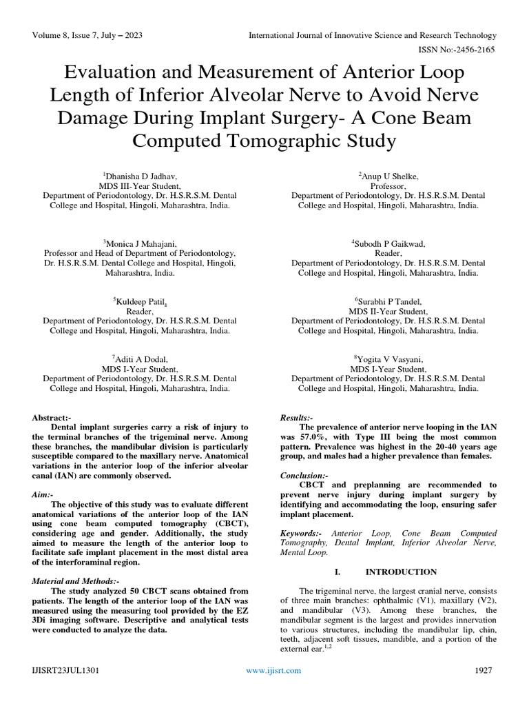 Evaluation and Measurement of Anterior Loop Length of Inferior Alveolar Nerve To Avoid Nerve ...