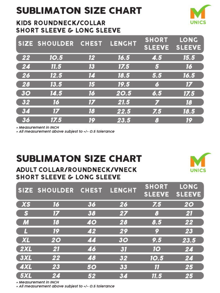 Sublimation Size Chart | PDF | Clothing | Fashion