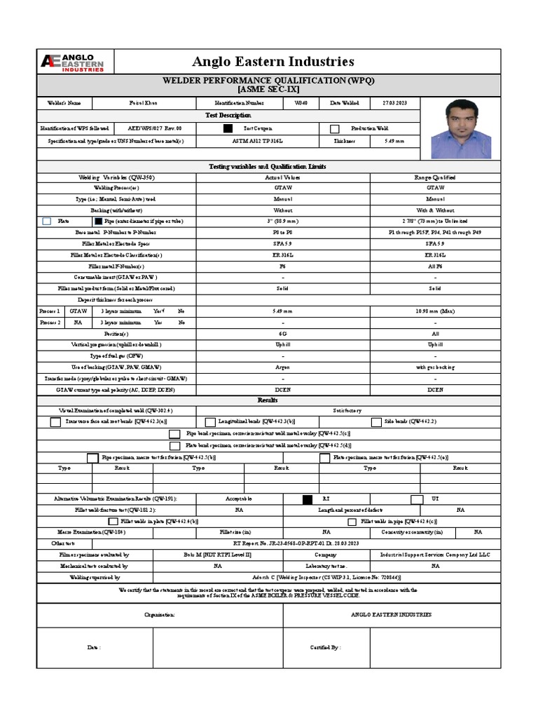 Welder Qualification Report | PDF