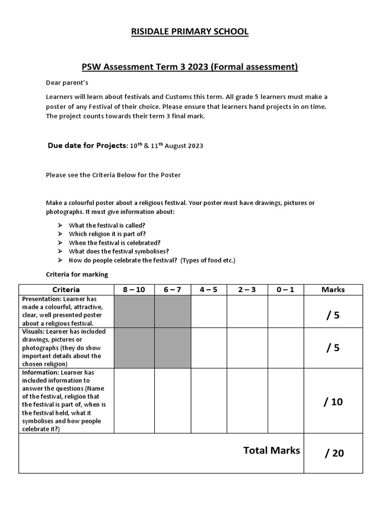Festivals Term 3 Assessment | PDF | Wellness
