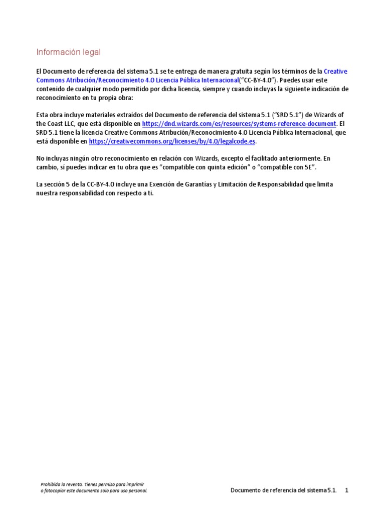 SRD CC v5.1 ES | PDF | Duendes | Licencia Creative Commons