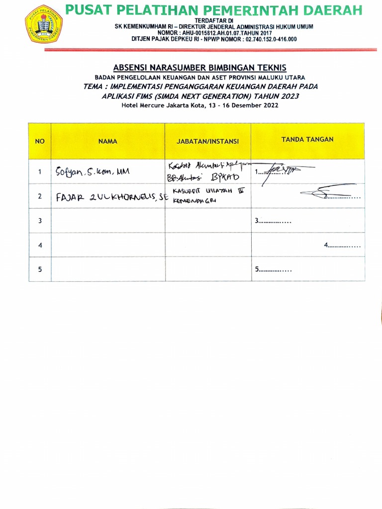 Absensi & Biodata Narasumber | PDF Absensi & Biodata Narasumber | PDF