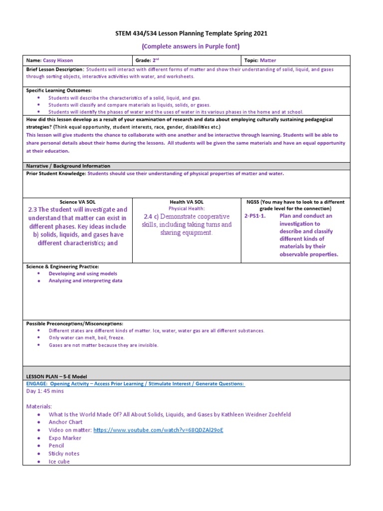 5e Science Lesson Plan Hixson | PDF | Ice | Liquids